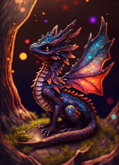 'Black Fire Dragon Cub ' Poster by Pixaverse | Displate