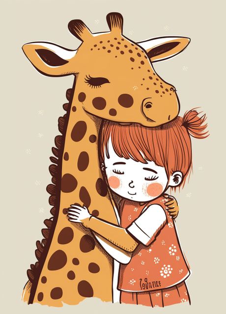 'Hug Giraffe and Girl Cute' Poster by hassen bouchemma | Displate