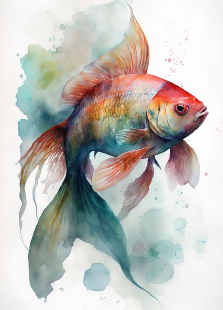 'Fish Watercolor' Poster, picture, metal print, paint by Usama Design ...