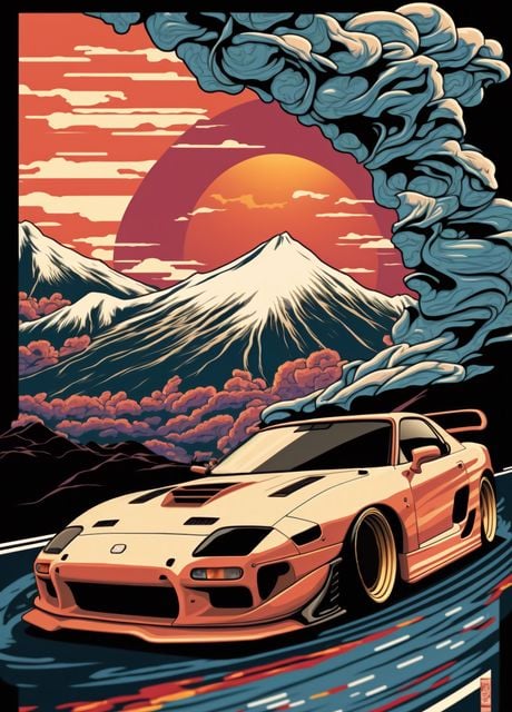 'Mazda RX7 Japanese Art ' Poster, picture, metal print, paint by ...