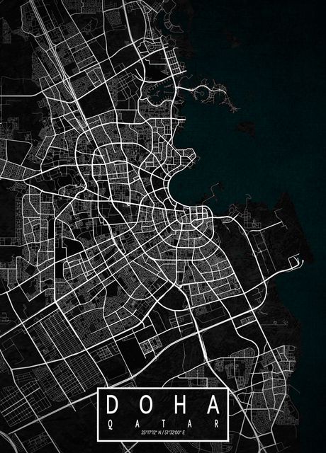 'Doha City Map Dark' Poster by deMAP Studio | Displate