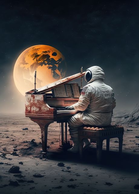 'Piano in space ' Poster by Ahmet Thorpe | Displate