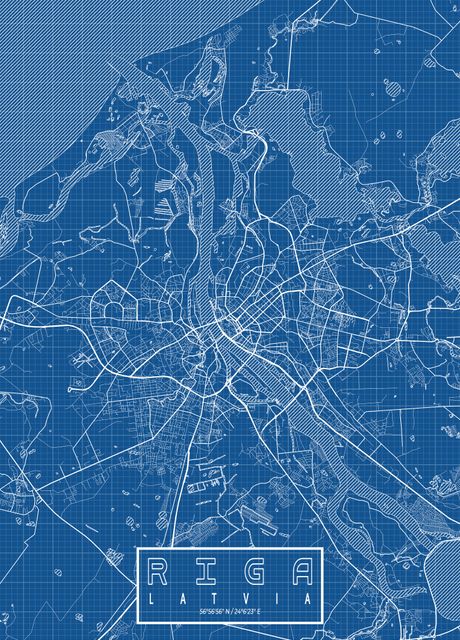 'Riga City Map Blueprint' Poster by deMAP Studio | Displate