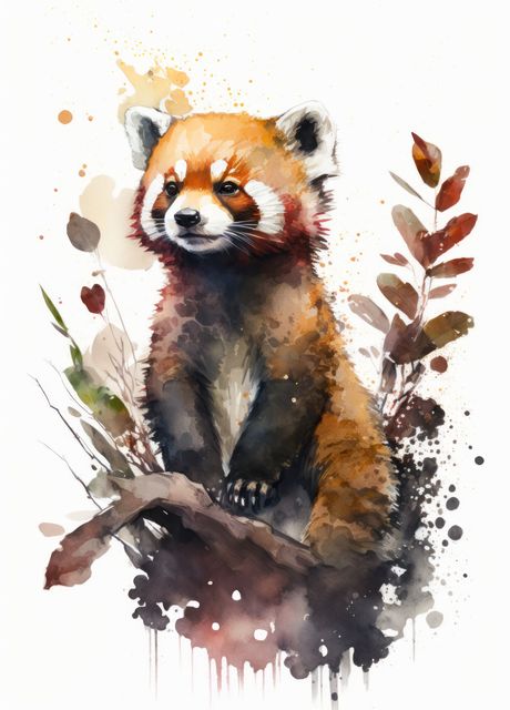 'Red Panda Watercolor' Poster by Usama Design | Displate