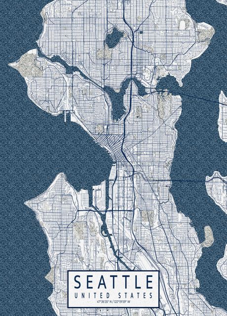 'Seattle City Map Coastal' Poster by deMAP Studio | Displate