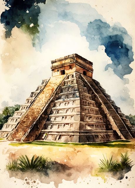 'Chichen Itza Watercolor' Poster by Usama Design | Displate