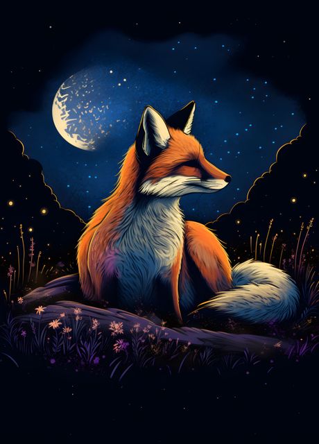 'Animal Autom Fox at Night' Poster by Art Jiyuu | Displate