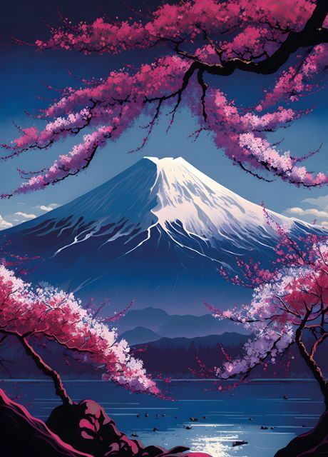 'Japan Mount Fuji Nature' Poster, picture, metal print, paint by Art Jiyuu | Displate