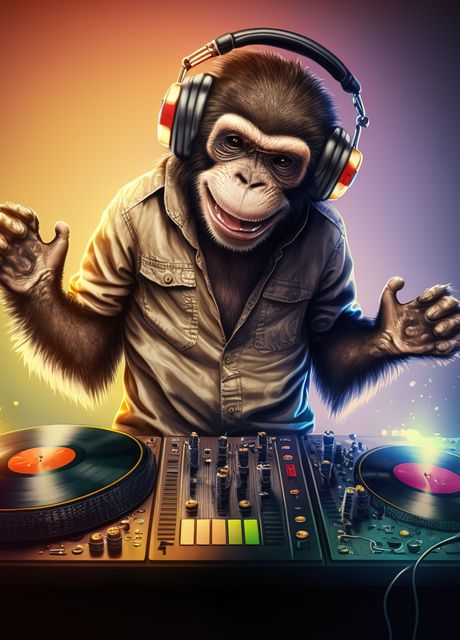 'Monkey headphone dj music' Poster by MatiasCurrie | Displate