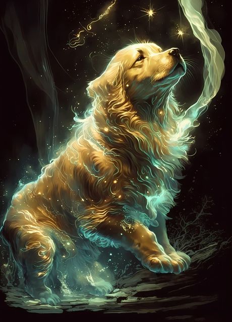 'Golden Retriever Dog Magic' Poster by Amalia Studio | Displate