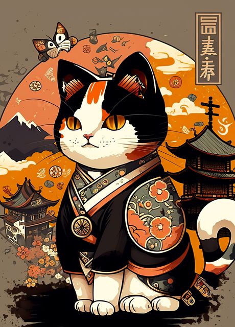 'Cat japanese ' Poster by Rida Santos | Displate