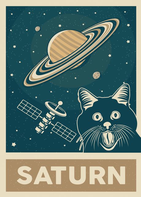 'Retro Cat and Saturn' Poster by XandYart | Displate