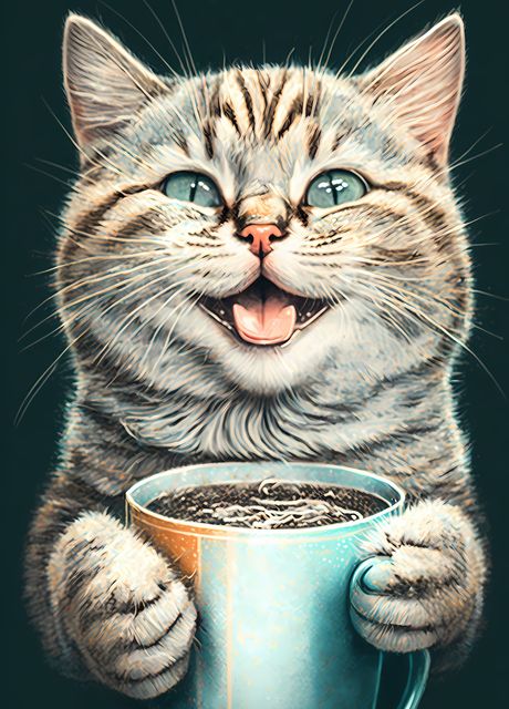 'Cat and Coffee' Poster by LaLou | Displate