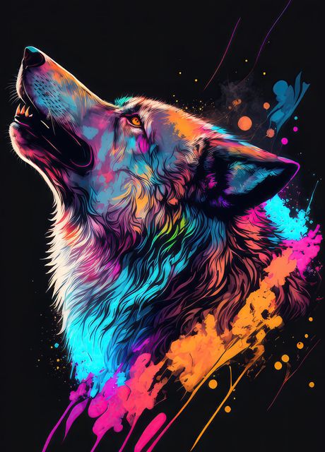 'Colourful Wolf' Poster by Wolf Design Studios | Displate