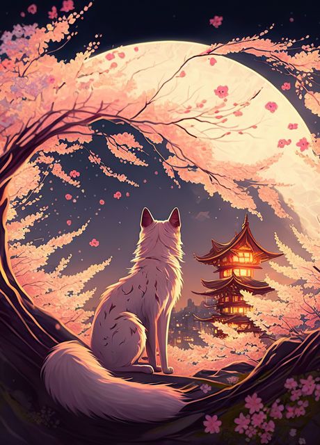 'Cat Cherry Blossom Japan' Poster by NeoRowe | Displate