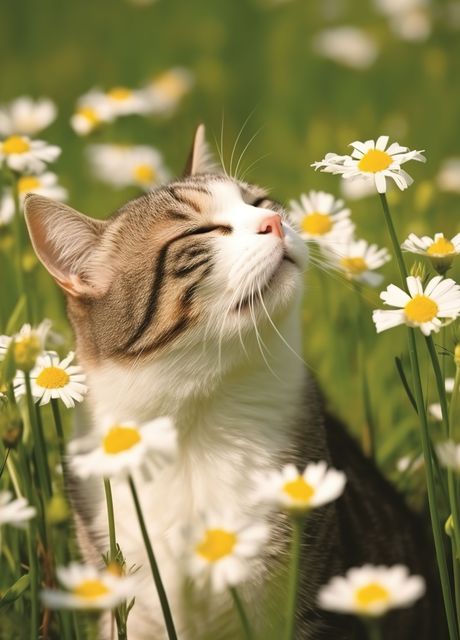 'Cat smelling flowers' Poster by MAD SPACE | Displate
