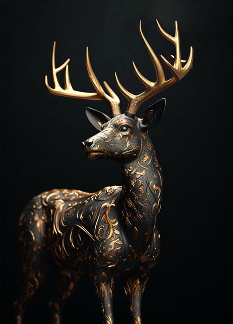 'Black and Gold Deer' Poster by OhadOron | Displate