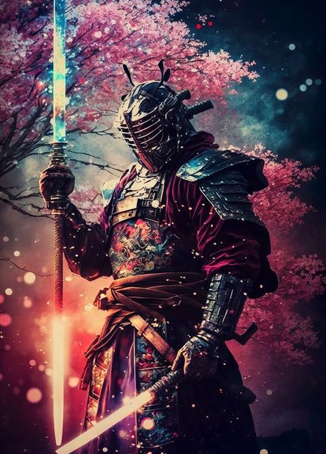 'double sword samurai' Poster, picture, metal print, paint by ...
