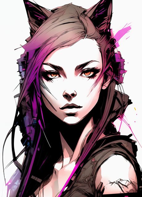 'Cyber cat girl portrait' Poster by Rizky Irawan | Displate