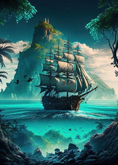 'pirate ship landscape' Poster by Atlas Mcguire | Displate