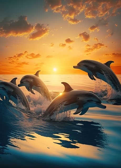 'dolphins jumping ' Poster by MAD SPACE | Displate