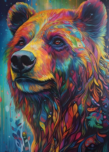 'bear in colorful art' Poster by Makadur | Displate