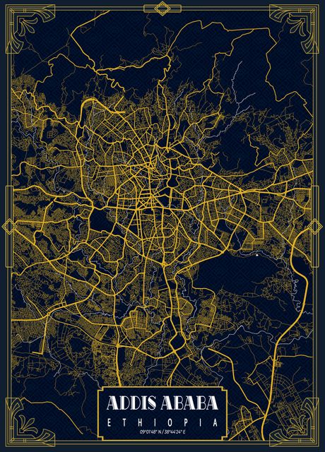 'Addis Ababa City Map Gold' Poster by deMAP Studio | Displate