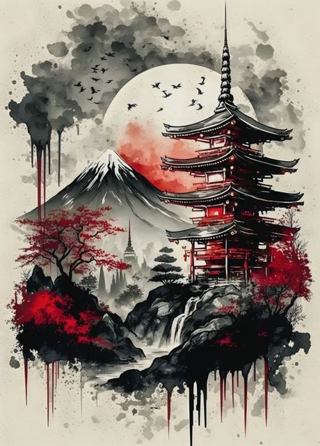 'Japanese temple 9' Poster by Elz art | Displate