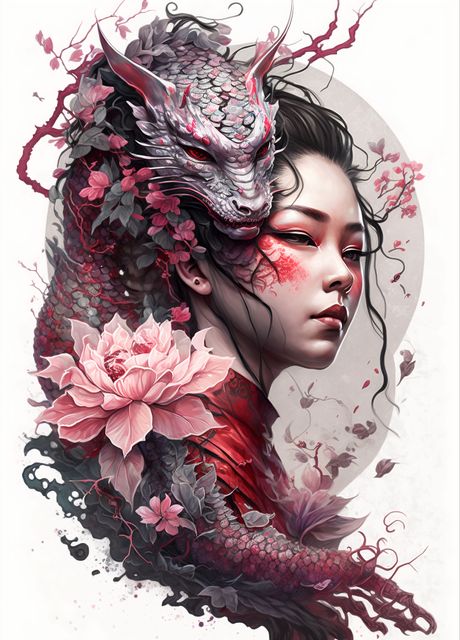 'Geisha Dragon' Poster by Graphic Japanese | Displate