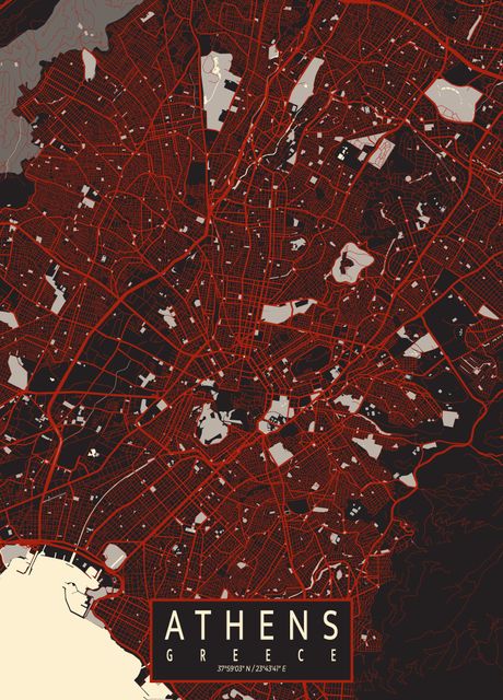 'Athens City Map Vector' Poster by deMAP Studio | Displate