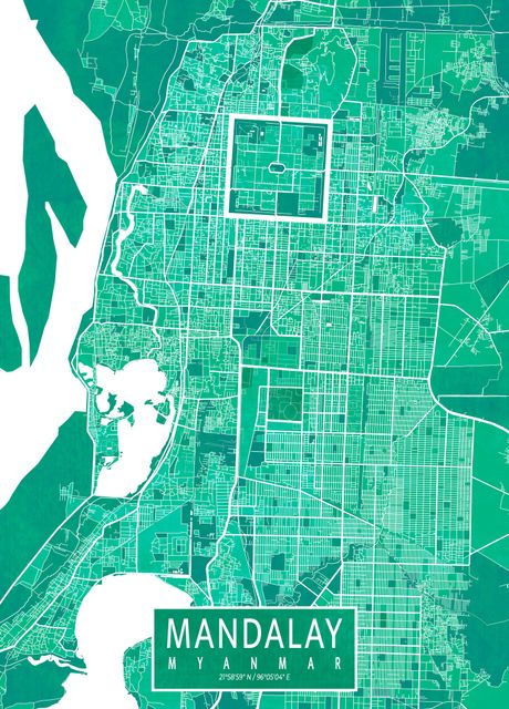 'Mandalay Map Watercolor' Poster by deMAP Studio | Displate