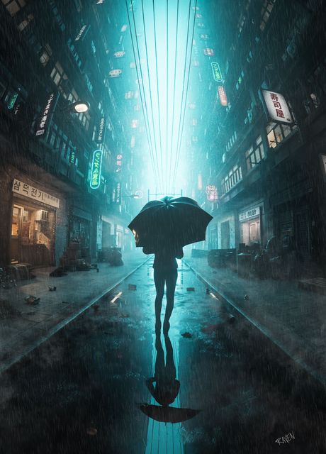 'RAINFALL ALLEY' Poster by Bright Raven | Displate