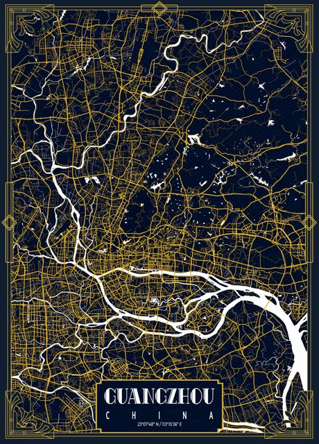 'Guangzhou City Map Gold' Poster by deMAP Studio | Displate