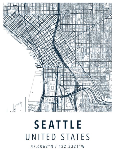 'seattle simple map' Poster by Denise Zendejas | Displate