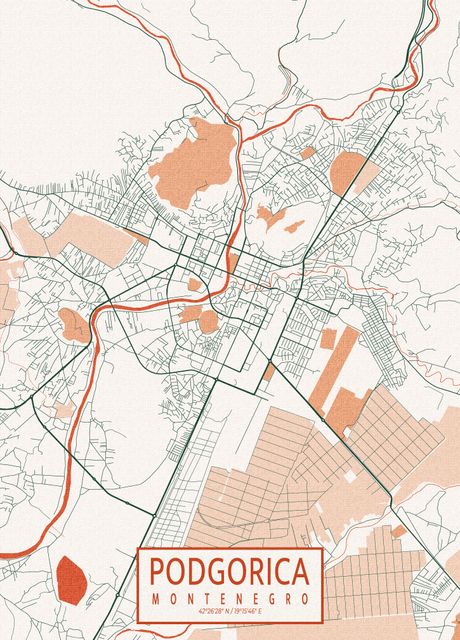 'Podgorica Map Bohemian' Poster by deMAP Studio | Displate