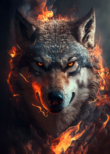 'wolf on fire artwork ' Poster by MK studio | Displate