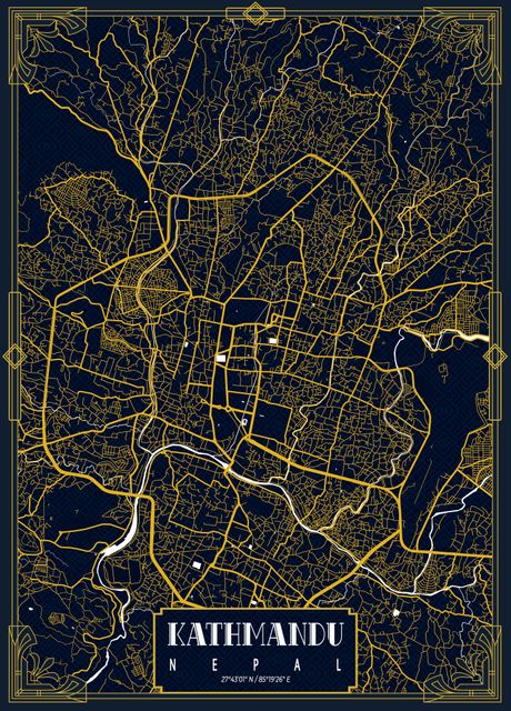 'Kathmandu City Map Gold' Poster by deMAP Studio | Displate
