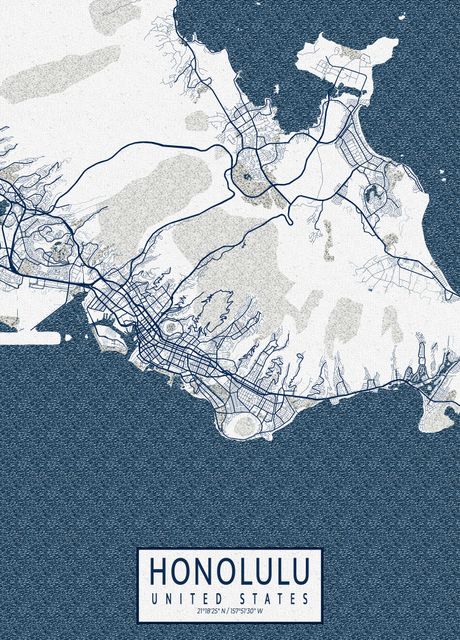 'Honolulu City Map Coastal' Poster by deMAP Studio | Displate