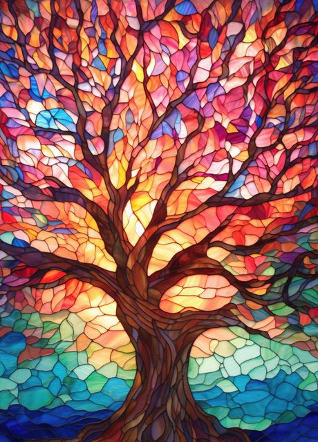 'Vibrant Stained Glass Tree' Poster by mcmtdesigns | Displate