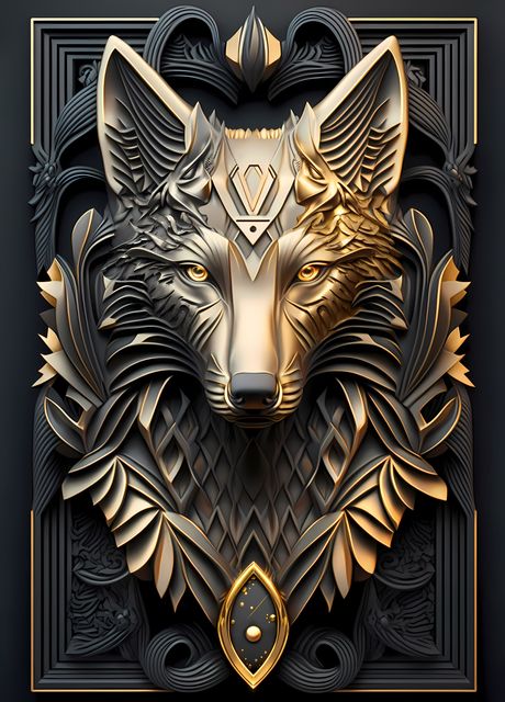 'Silver Gold Mechanic Wolf' Poster by Luong Phat | Displate