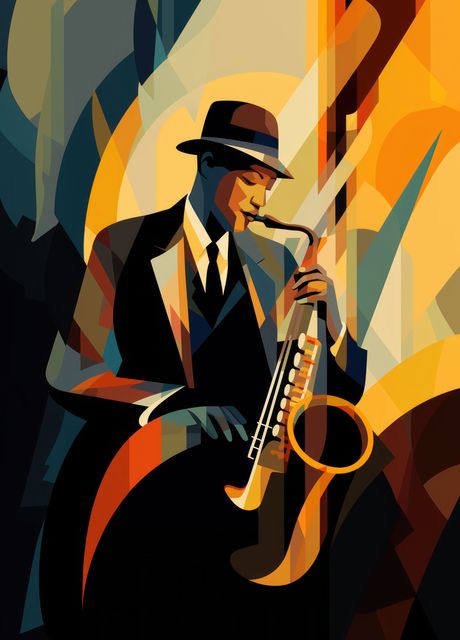 'Art Deco Jazz Saxophonist' Poster by mcmtdesigns | Displate