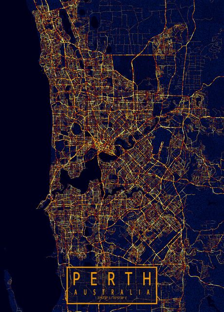 'Perth Map City At Night' Poster by deMAP Studio | Displate