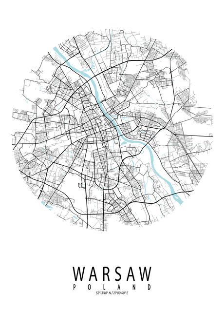 'Warsaw City Map Circle' Poster by deMAP Studio | Displate