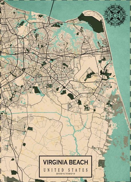 'Virginia Beach Map Vintage' Poster by deMAP Studio | Displate