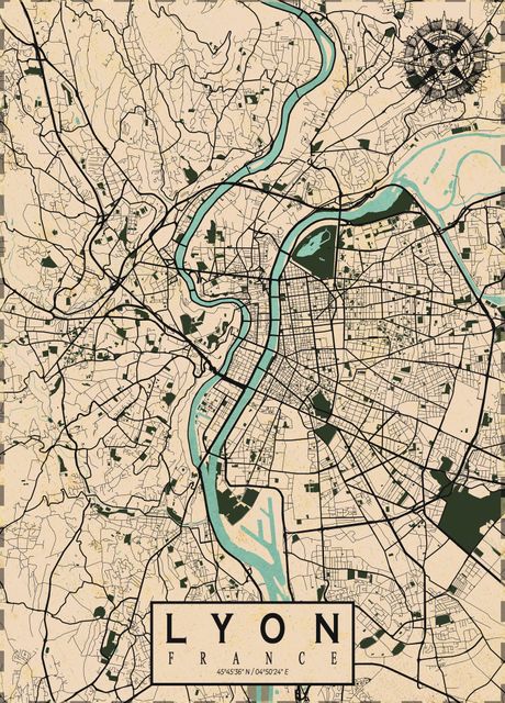 'Lyon City Map Vintage' Poster by deMAP Studio | Displate