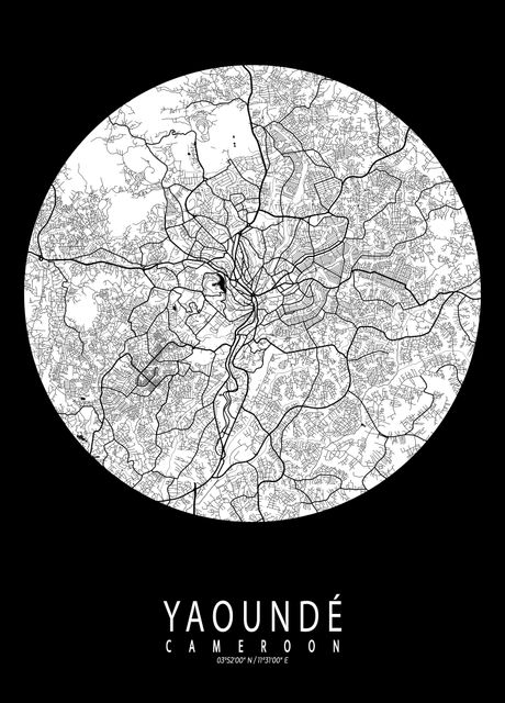 'Yaounde City Map Full Moon' Poster, picture, metal print, paint by ...