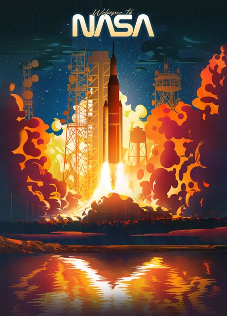 'Rocket Launch Geeky Travel' Poster, picture, metal print, paint by ...