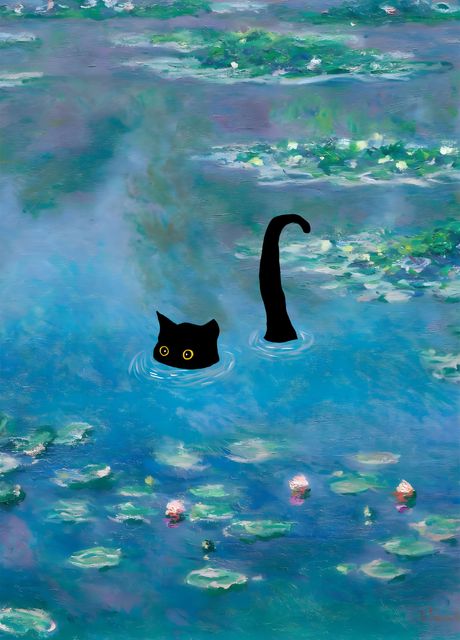 'Cat in Waterlilies Monet' Poster by Izu | Displate