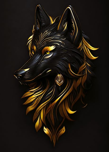 'Wolf black gold' Poster by Dream Reality | Displate