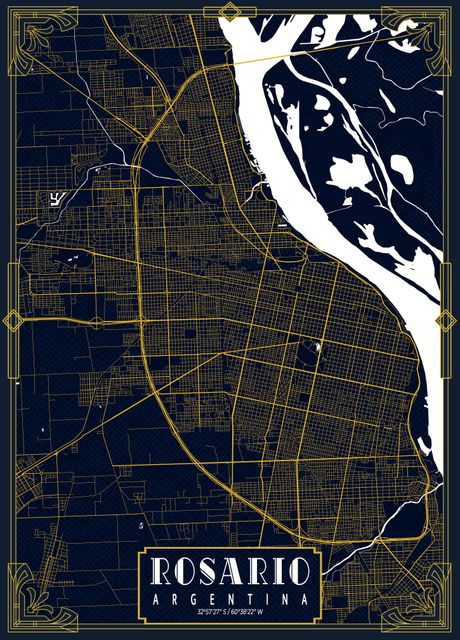 'Rosario City Map Gold' Poster by deMAP Studio | Displate